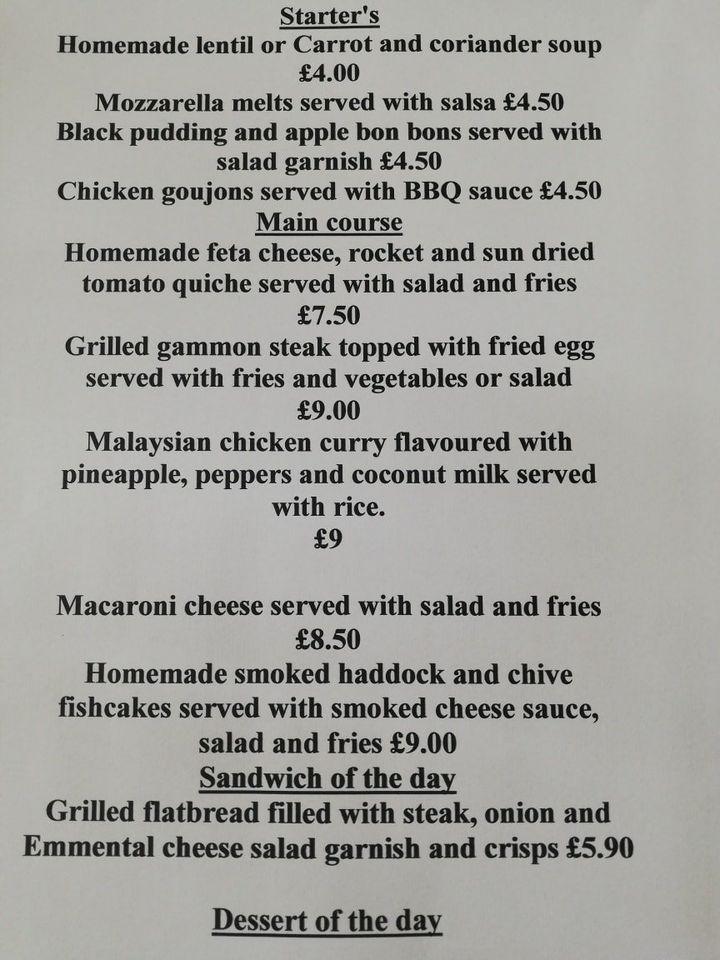 Menu at Auld Bakehouse cafe, Brechin