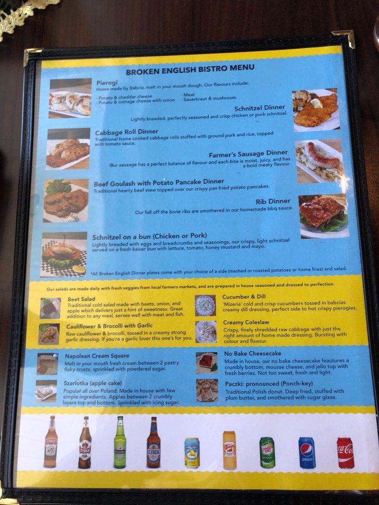 Menu at Broken English Bistro restaurant, Guelph