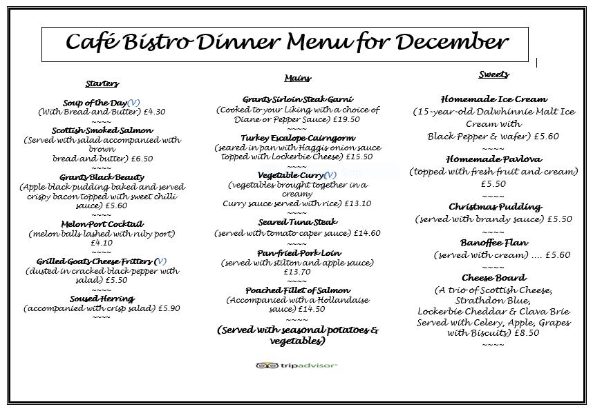 Menu at Cafe Bistro, Kingussie