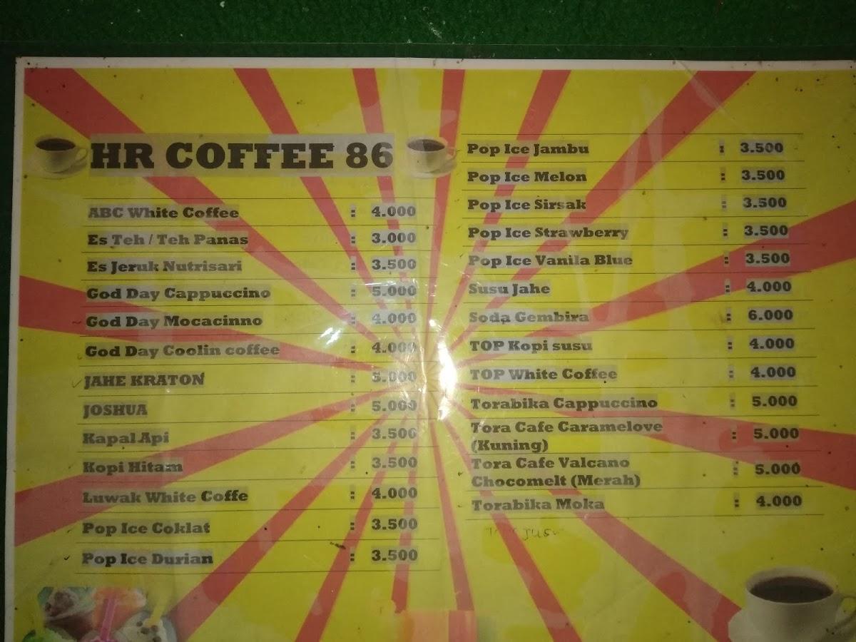 Menu at HR Coffee 86 cafe, Tumpang, Jalan Dusun Wringinanom