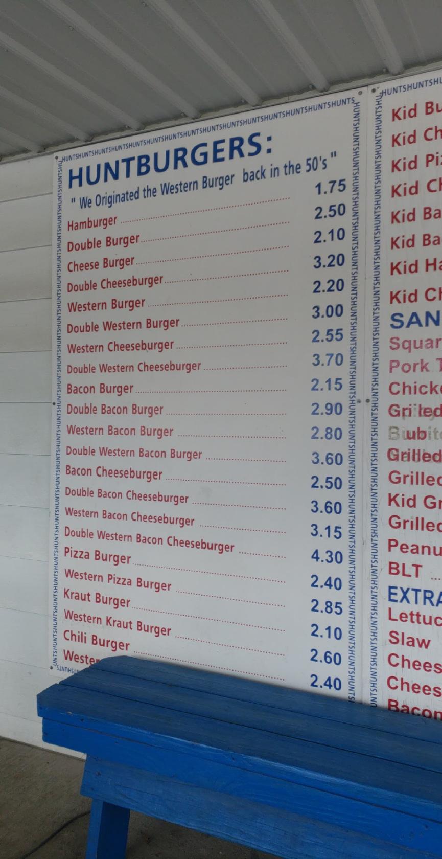 Menu at Hunt's Dairy Bar, Farmington, 403 Sainte Genevieve Ave
