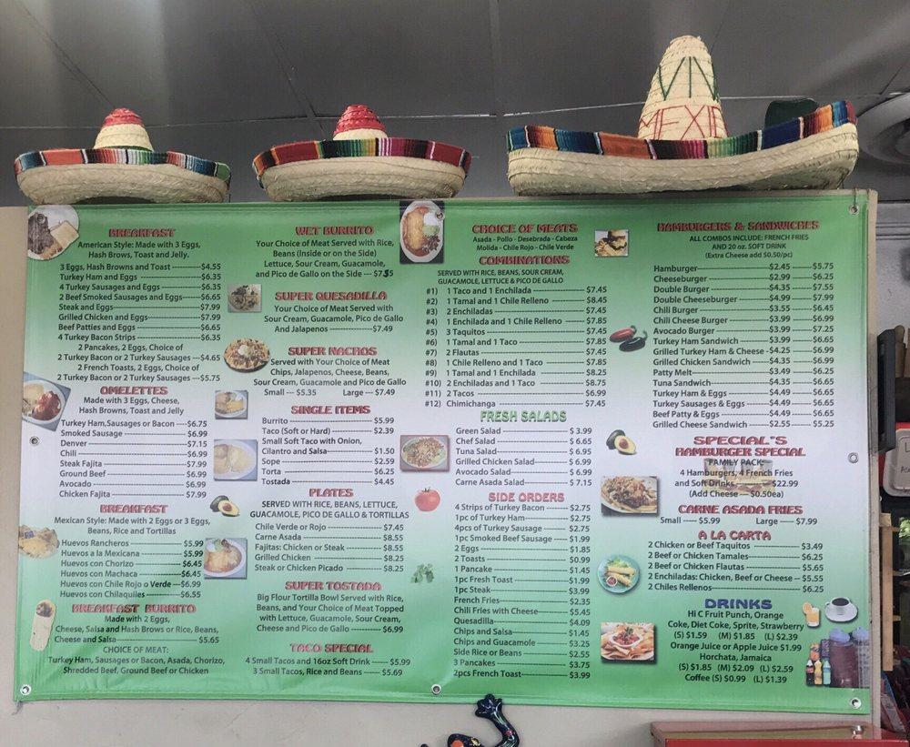 Menu at Los Sombreros Restaurant, Compton