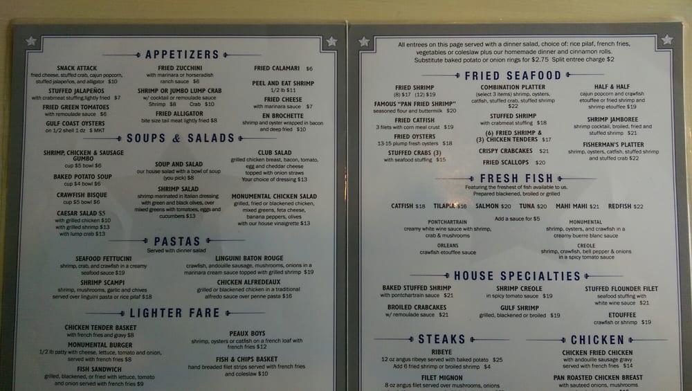 Menu at Monument Inn restaurant, La Porte, Independence Pkwy