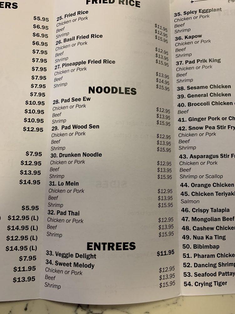 Menu at Pad Thai Restaurant, Sheridan