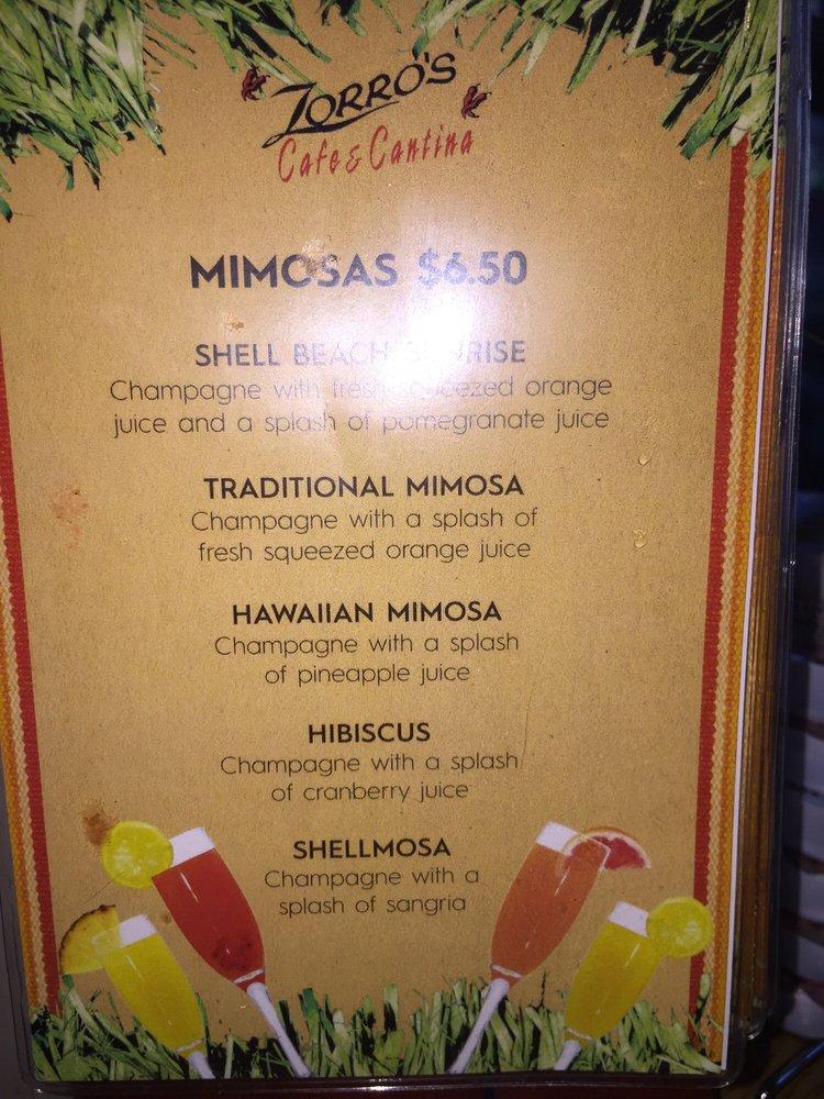 Menu at Zorro's Cafe & Cantina, Pismo Beach