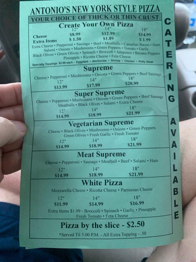 Menu at Antonio's pizzeria, East Palatka