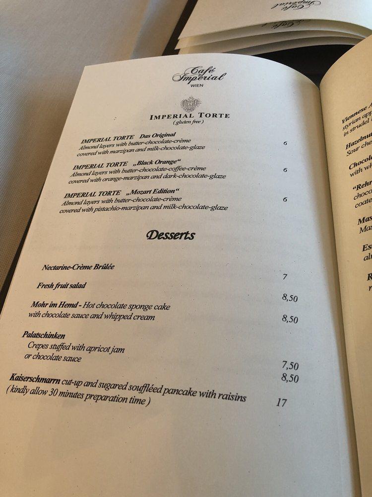 Speisekarte von Café Imperial cafe, Wien