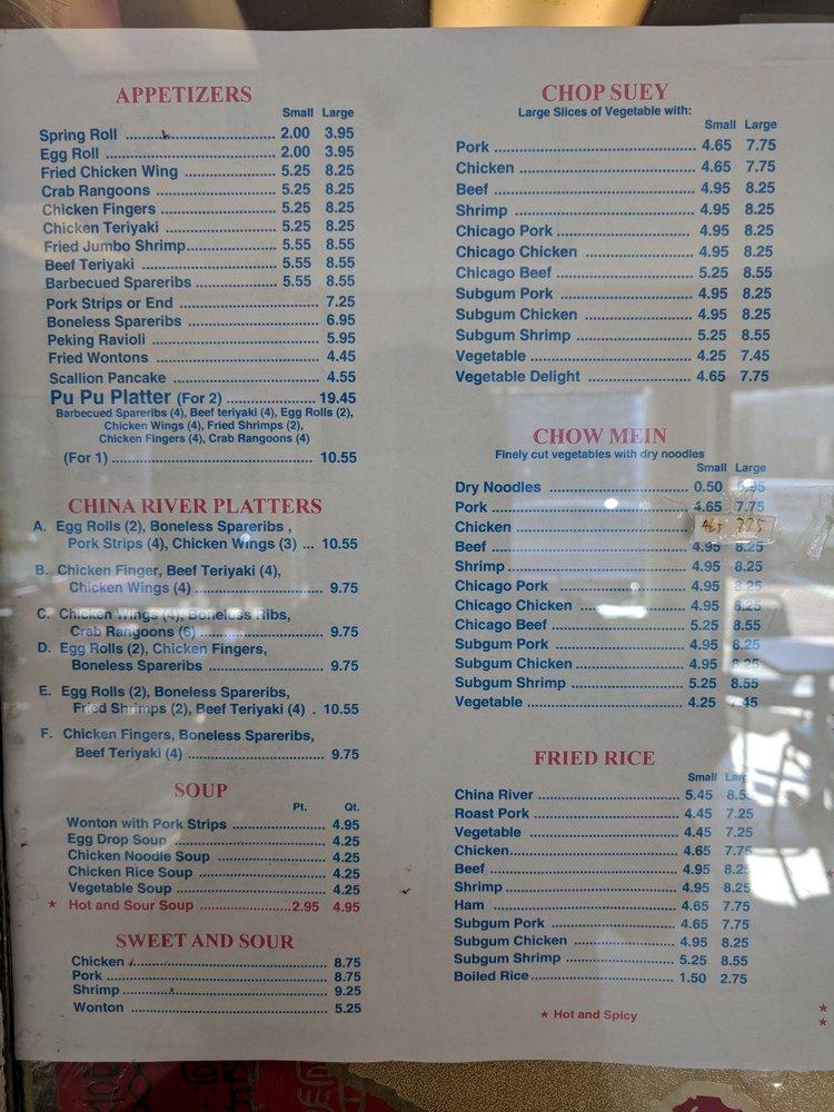 Menu at China River restaurant, Beverly