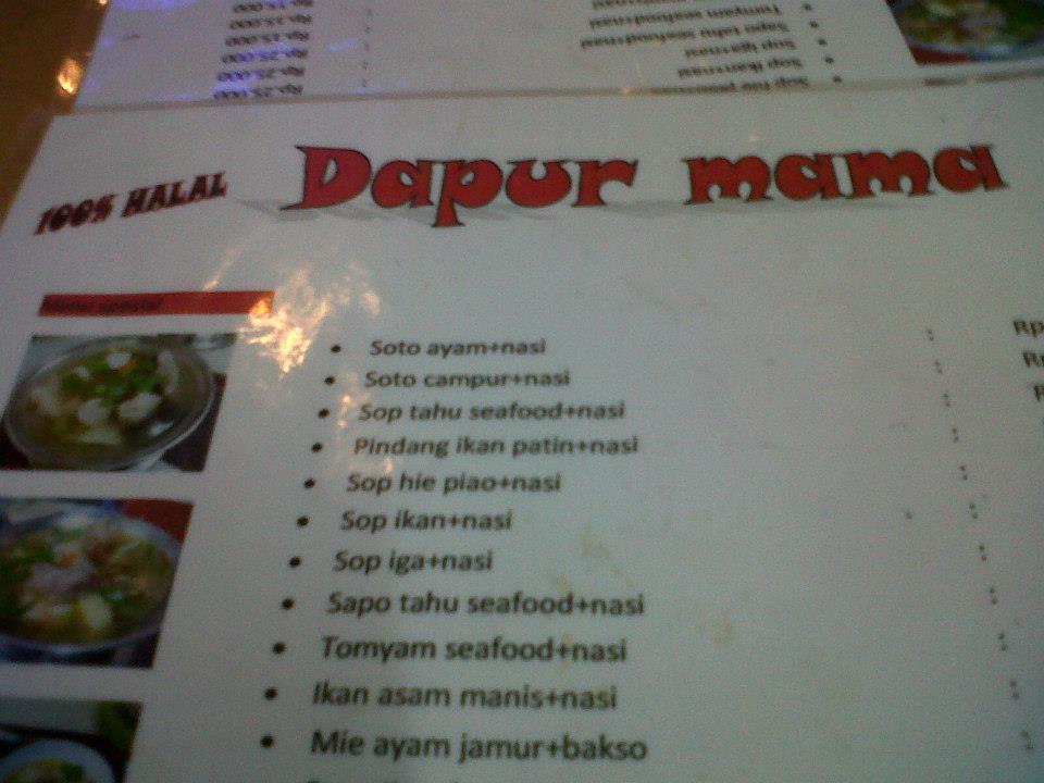 Menu at Dapur Mama restaurant, West Jakarta, LTC-Glodok