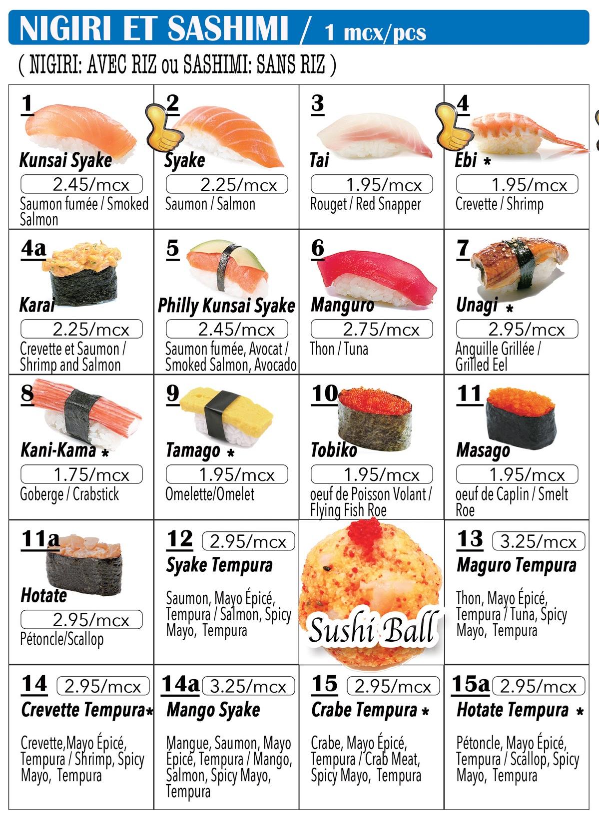 Menu at Sushi Japango restaurant, Montreal