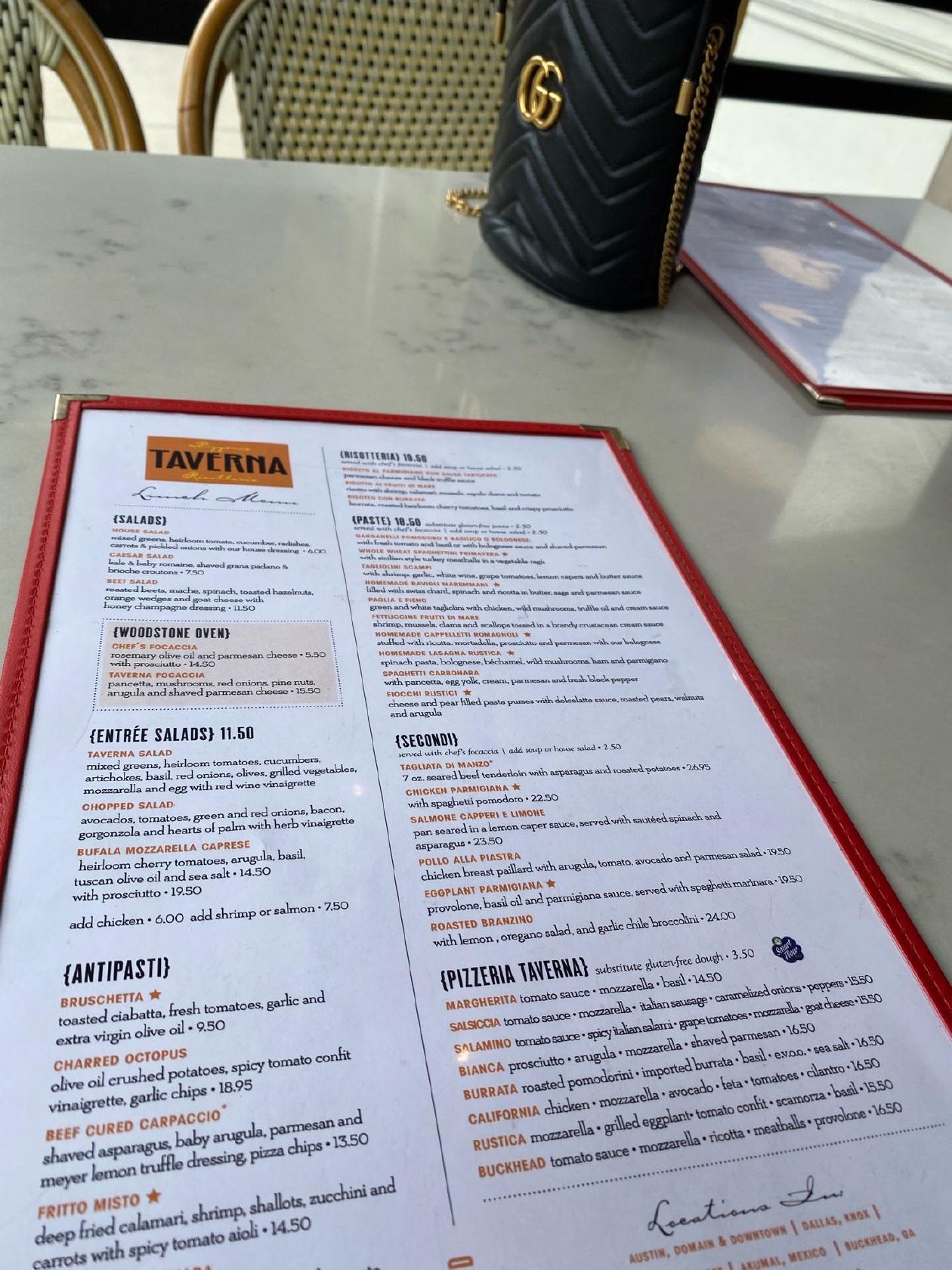 Menu at Taverna pizzeria, Atlanta, 280 Buckhead Ave NE