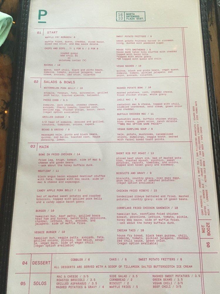 Menu at The Press pub & bar, Oklahoma City