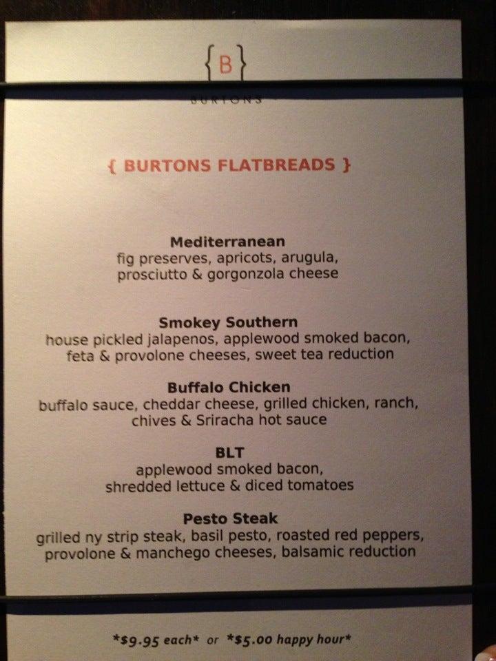 Menu at Burtons Grill & Bar, Mount Pleasant