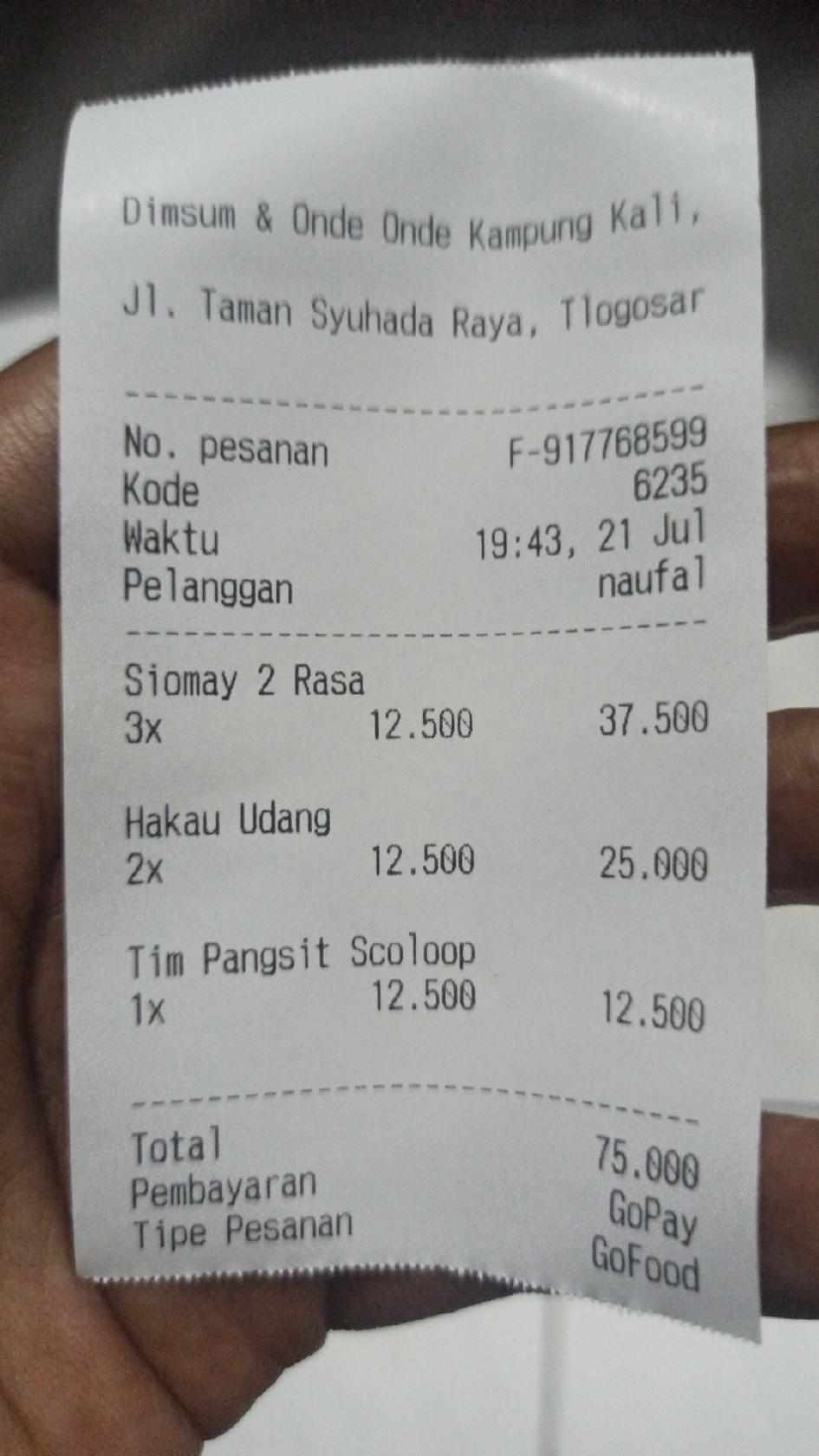 Menu at Dimsum & onde onde kampung kali restaurant, Semarang