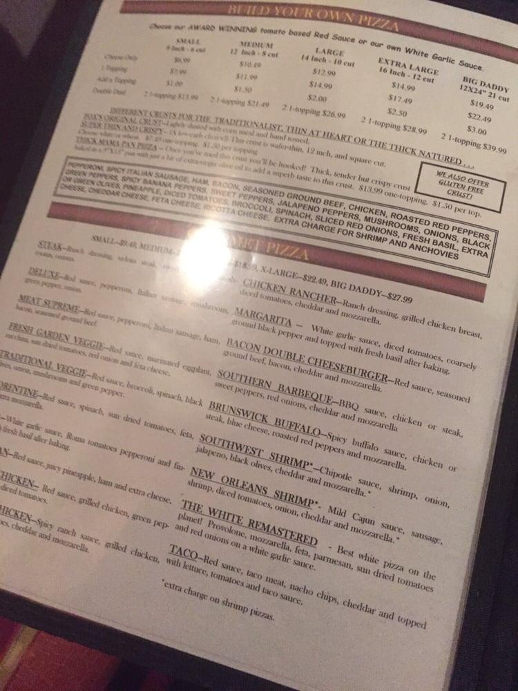 Menu at Fox's Pizza Downtown pizzeria, Brunswick