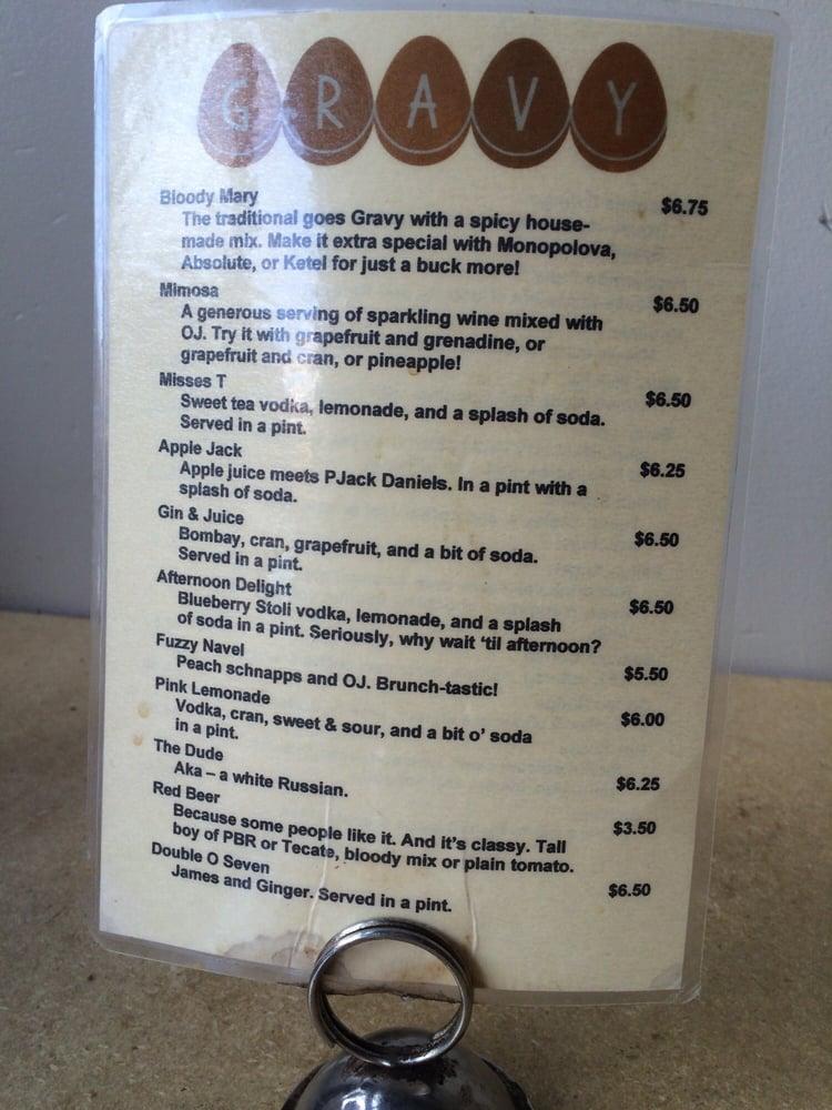 Menu at Gravy restaurant, Portland, N Mississippi Ave