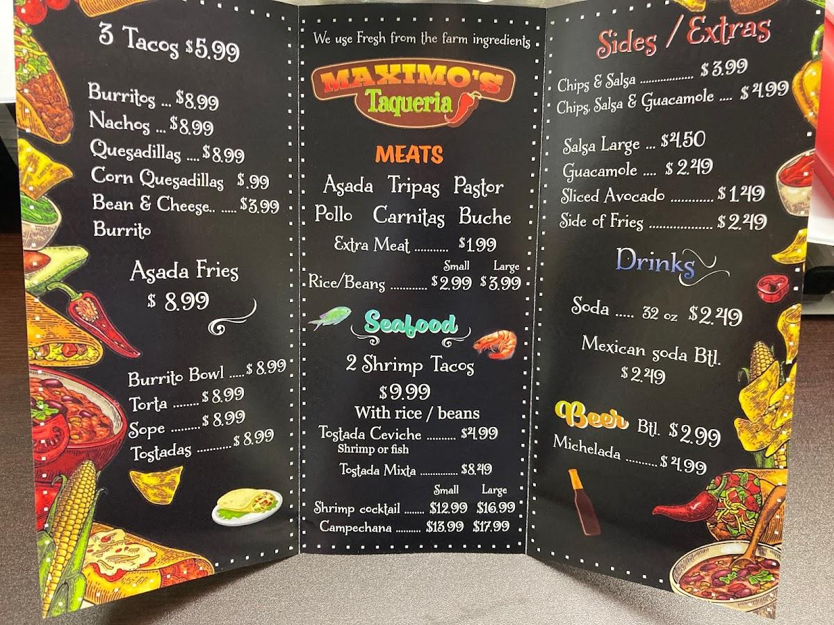 Menu at MAXIMOS TAQUERIA restaurant, Porterville