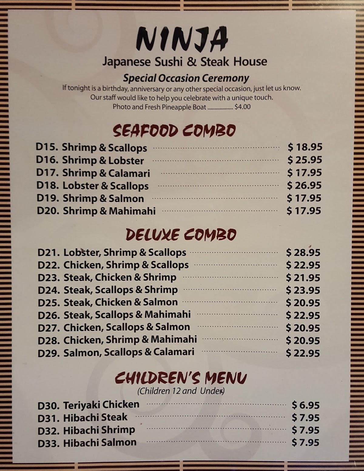 Menu at Ninja Japanese Sushi and Hibachi Steakhouse, Macon