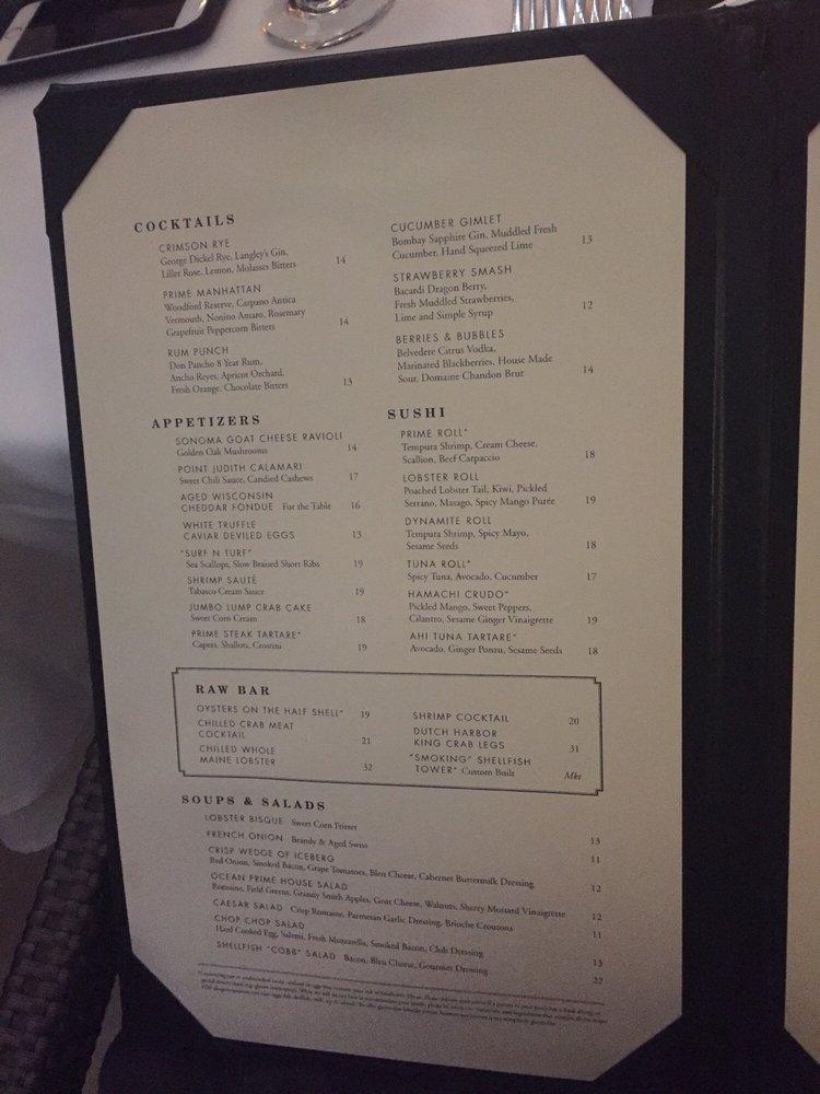 Menu at Ocean Prime steakhouse, Tampa, N Westshore Blvd
