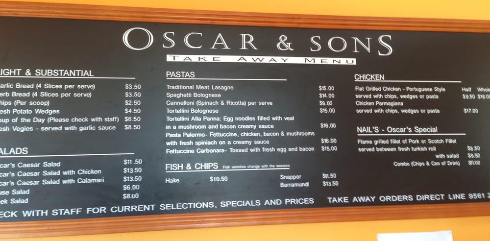 Menu at Oscar & Sons restaurant, Two Rocks