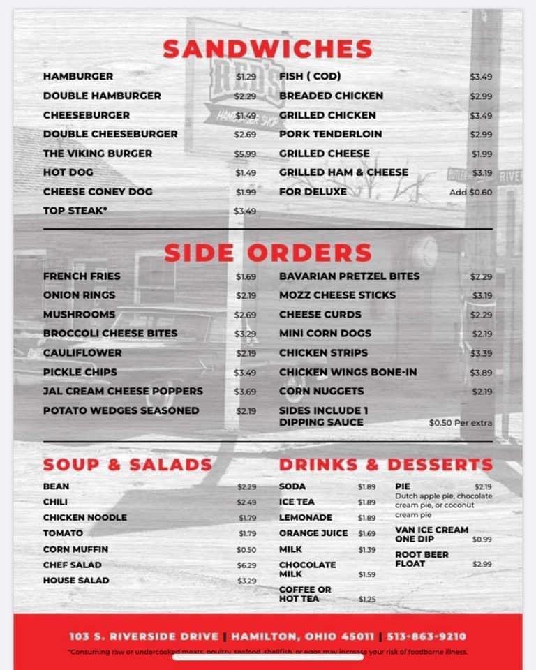 Menu at Red’s Hamburger Shop restaurant, Hamilton