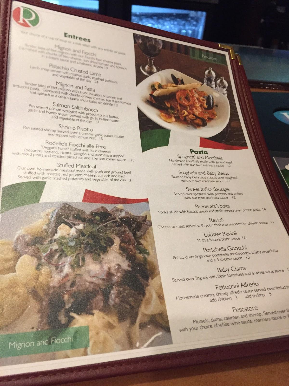 Menu at Rodello's Italian Restaurant, Leesburg