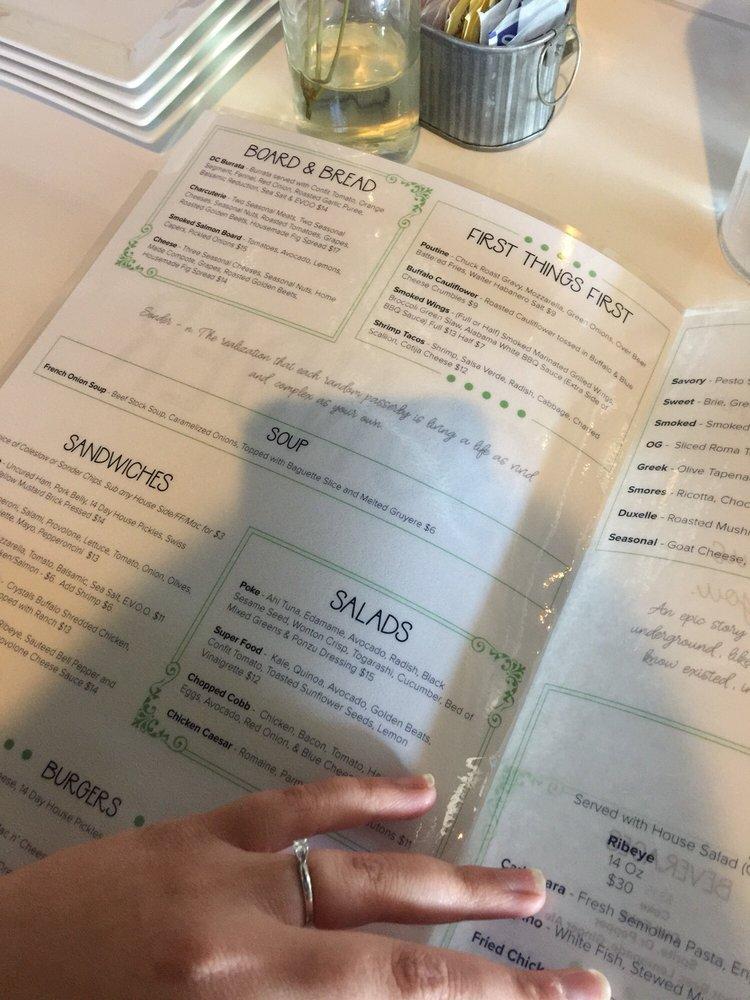 Menu at Sonder steakhouse, Bakersfield