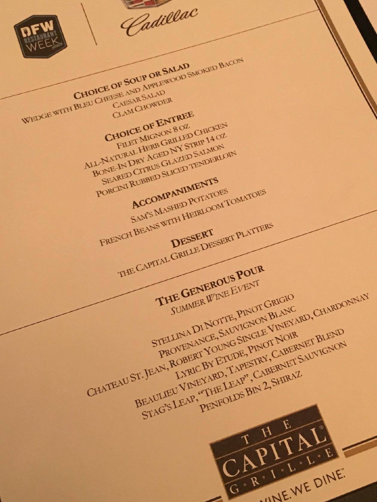 Menu at The Capital Grille pub & bar, Dallas, 500 Crescent Ct