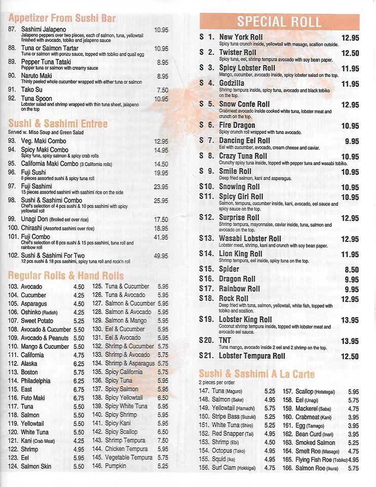 Menu at A Plus Sushi restaurant, Binghamton