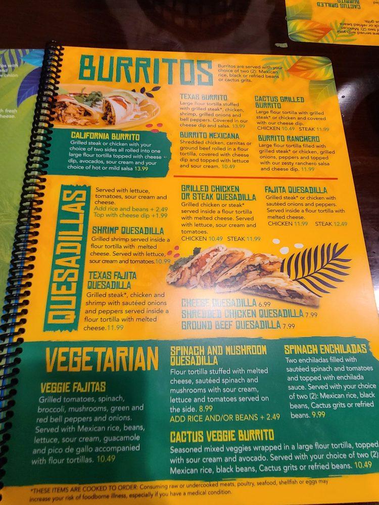 Menu at Cactus Cantina Canal Road pub & bar, Orange Beach, Canal Rd