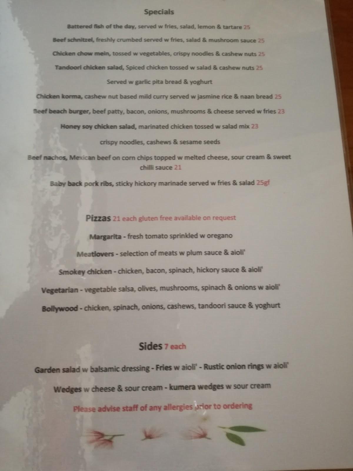Menu at Chin Wags Restaurant, Clarks Beach