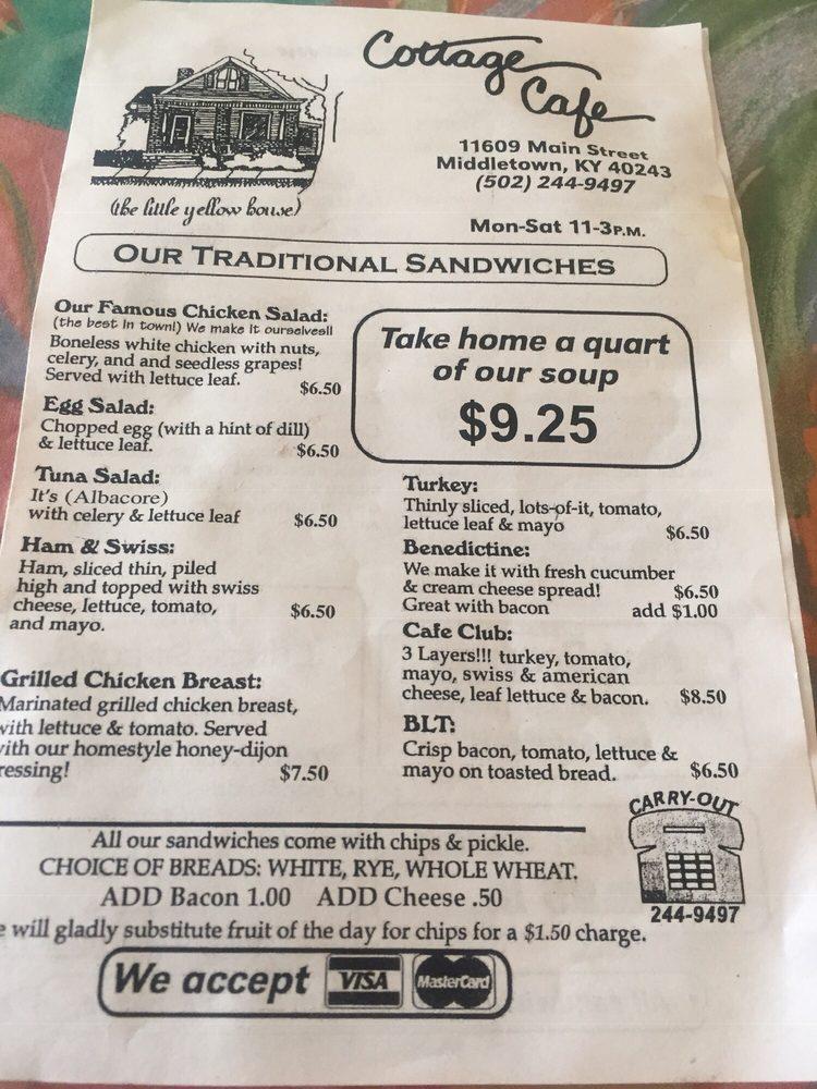 Menu at Cottage Cafe, Louisville