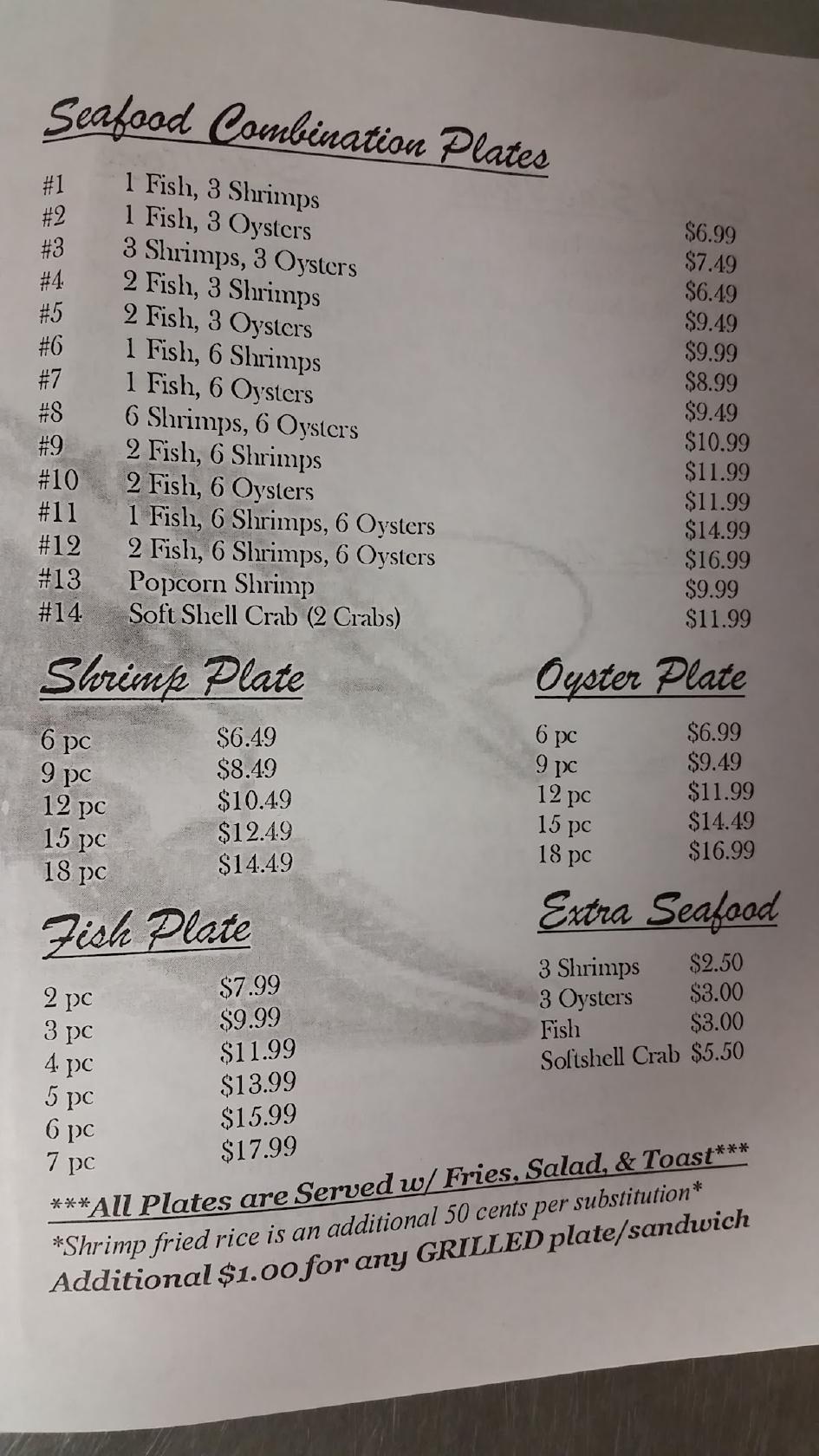 Menu at Louisiana Pride Seafood restaurant, New Orleans