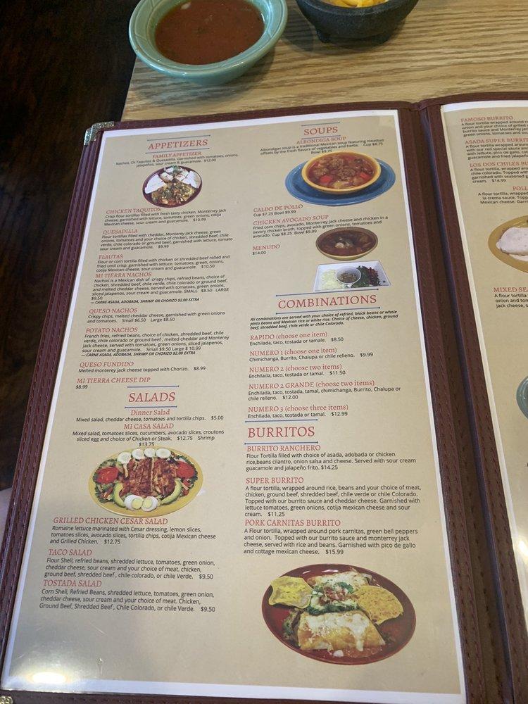 Menu at Mi Tierra restaurant, Twin Falls