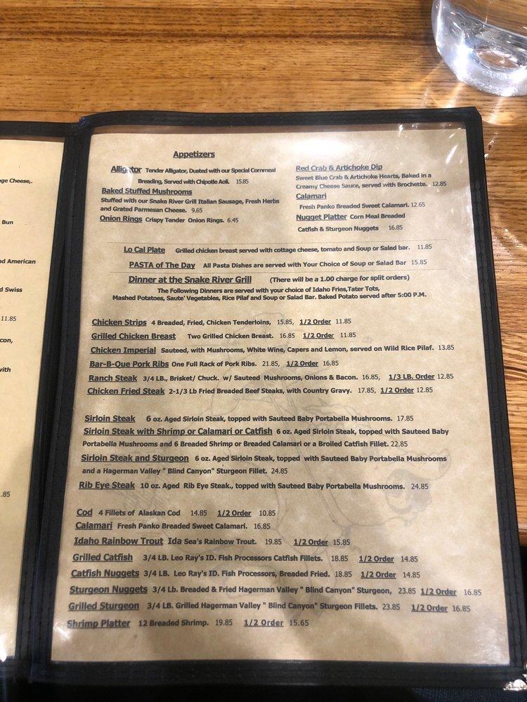 Menu at Snake River Grill steakhouse, Hagerman