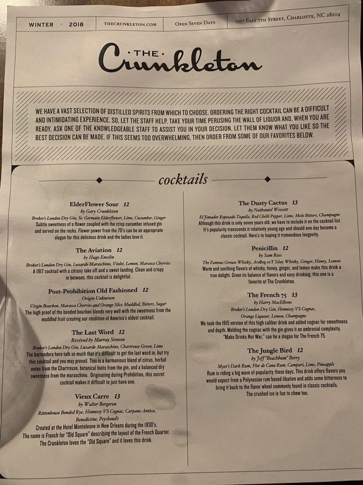 Menu at The Crunkleton pub & bar, Charlotte