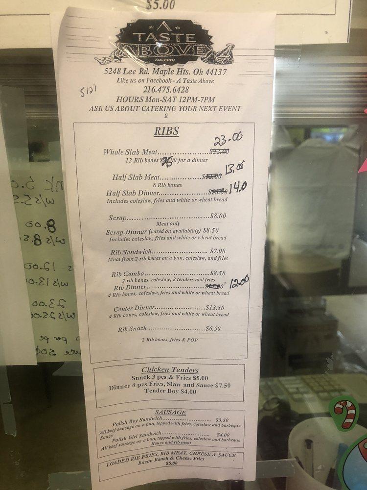 Menu at A Taste Above restaurant, Maple Heights