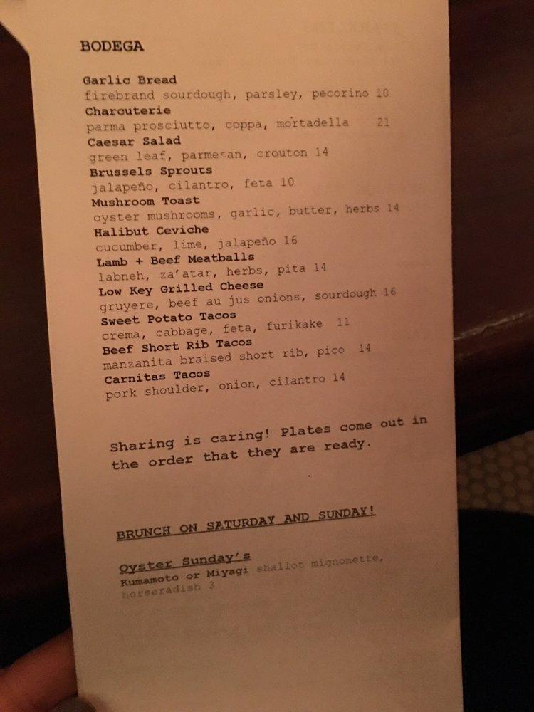 Menu at Bodega North Beach pub & bar, San Francisco, 700 Columbus Ave