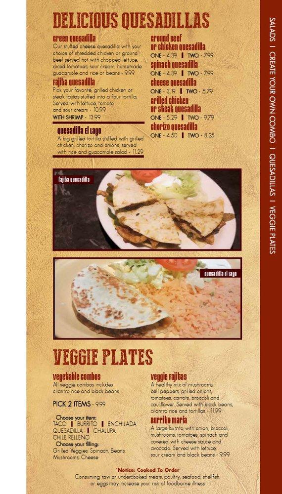 Menu at El Lago Mexican Restaurant, Fishers