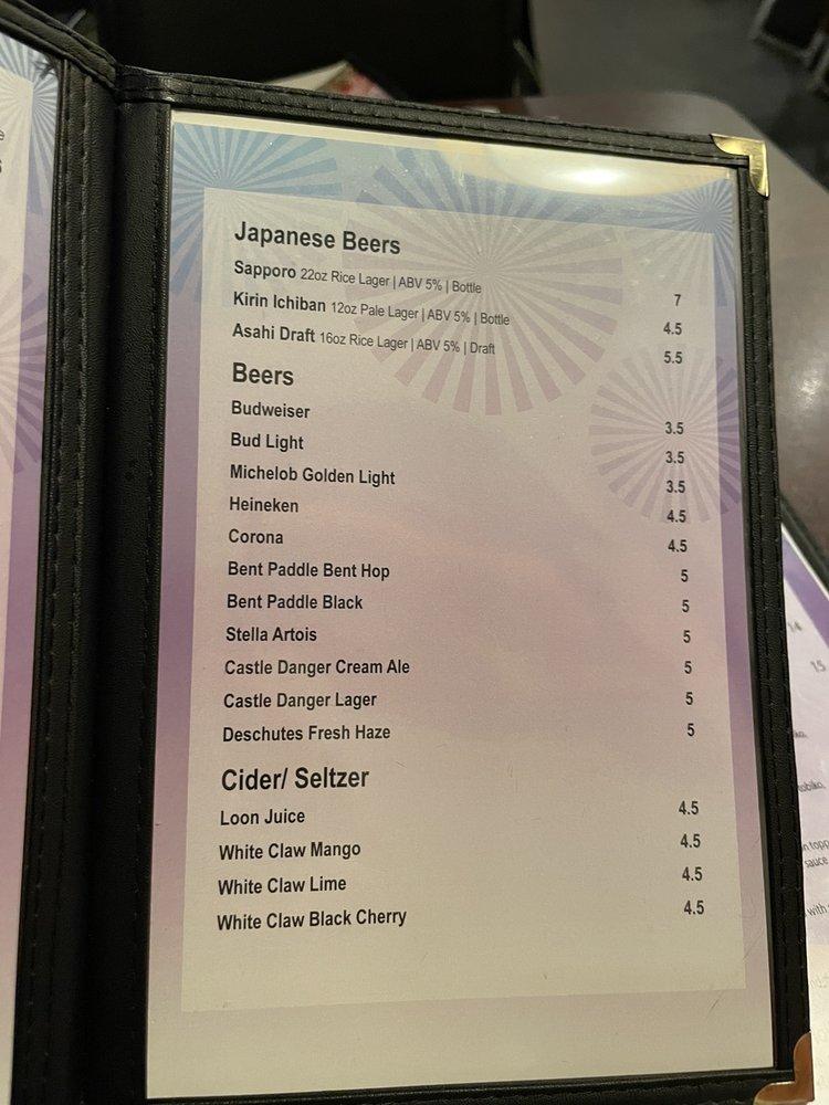 Menu at Hanabi Japanese Cuisine restaurant, Duluth