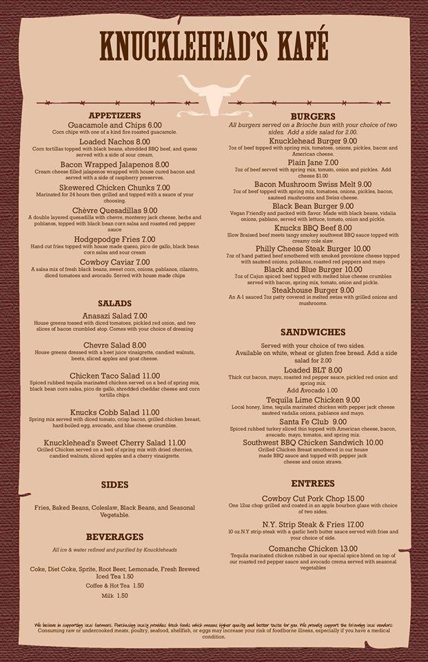 Menu at Knucklehead's Kafe BBQ, Grand Rapids