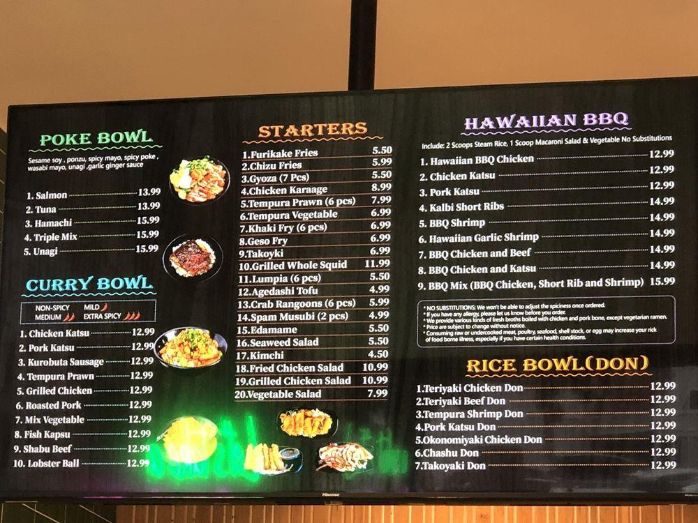 Menu at Kyoto Ramen + Lilikoi restaurant, Pinole