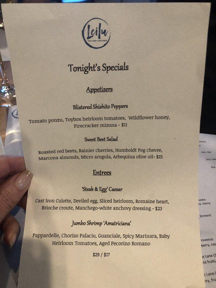 Menu at Leilu restaurant, Huntington