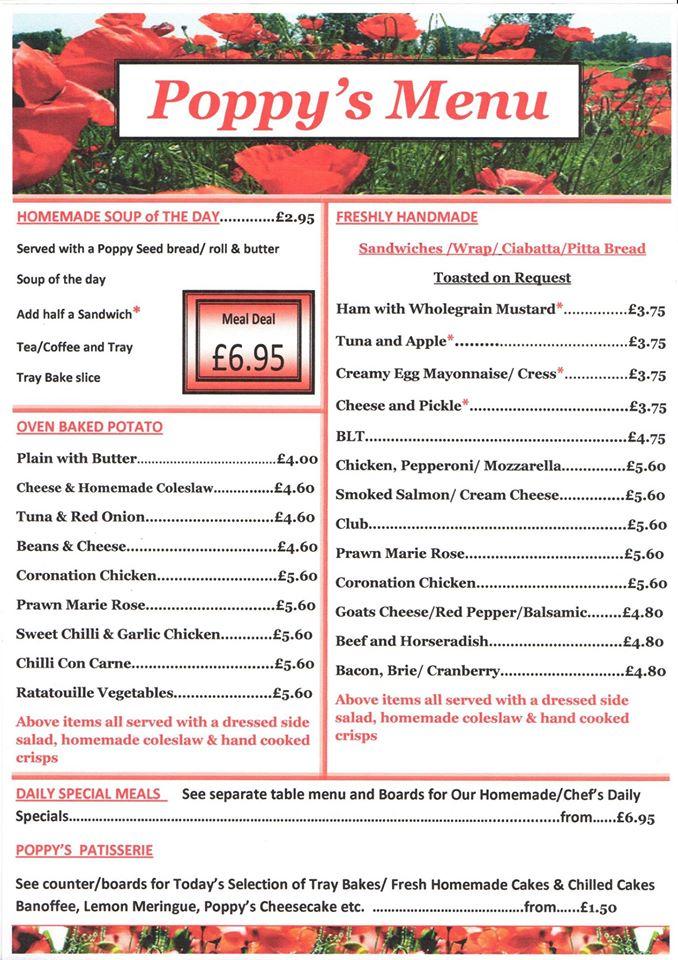 Menu at Poppy's Coffee Shop cafe, Golspie