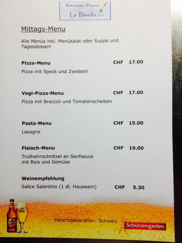 Menu at Ristorante Pizzeria La Favola, Uzwil