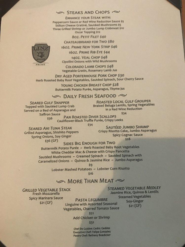 Menu at Shearn's Seafood and Prime Steaks steakhouse, Galveston