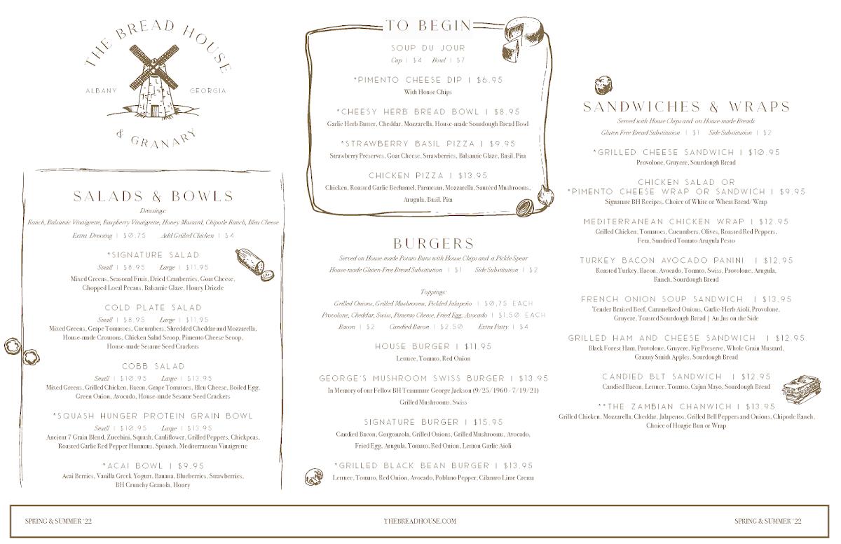 Menu at The Bread House restaurant, Albany