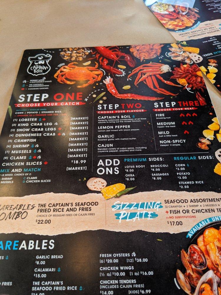 Menu at The Captain's Boil restaurant, Edmonton, 137 Ave NW