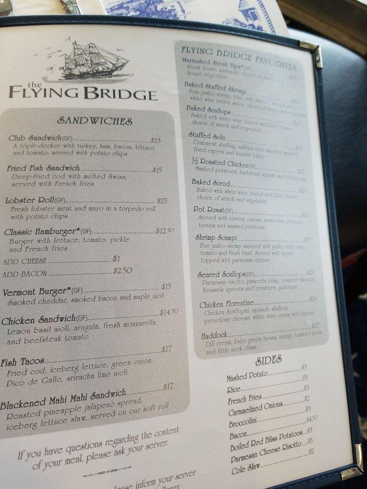 Menu at Flying Bridge Restaurant, Falmouth