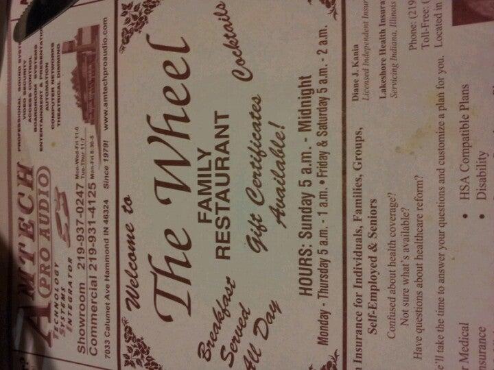 Menu at The Wheel Family Restaurant, Hammond